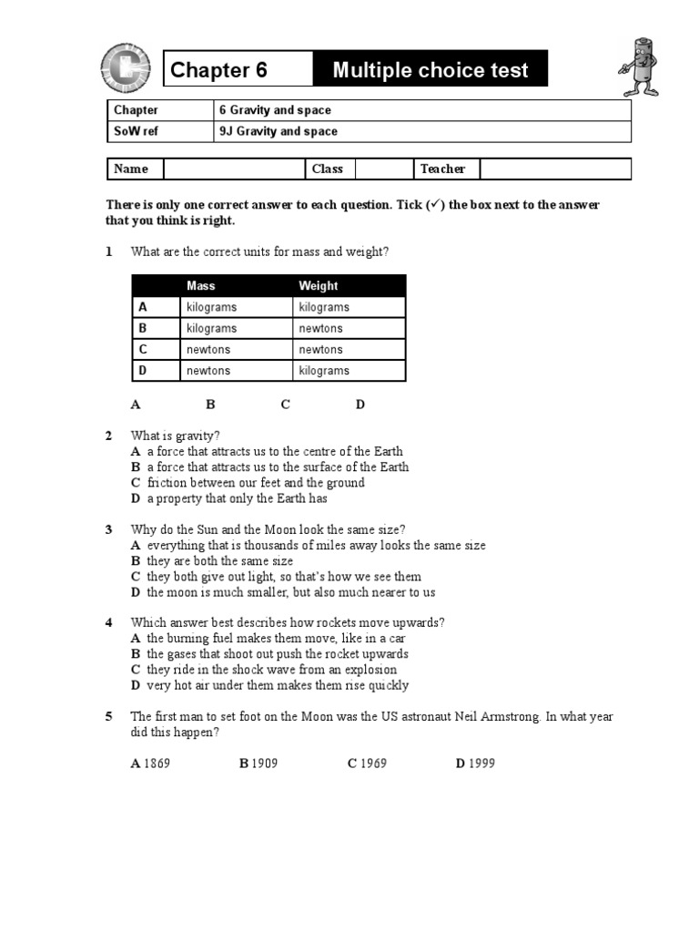 9J Gravity and Space Multiple Choice Test | PDF | Satellite | Earth