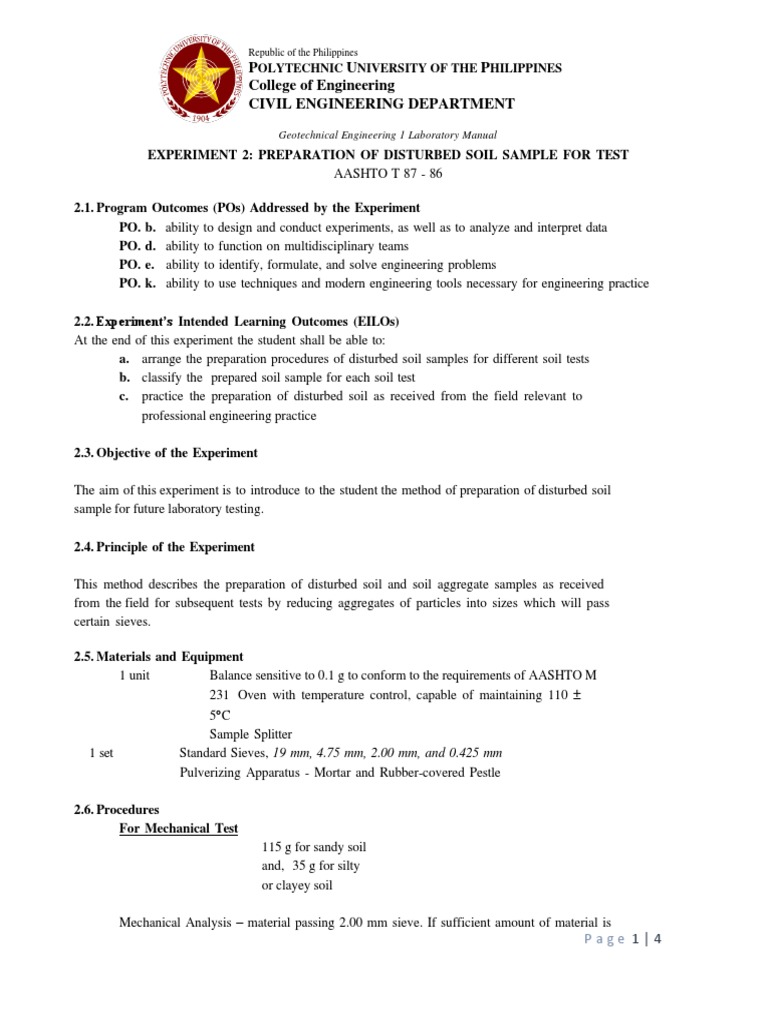 Exp 2 Preparation of Disturbed Soil Sample For Test | PDF | Experiment ...