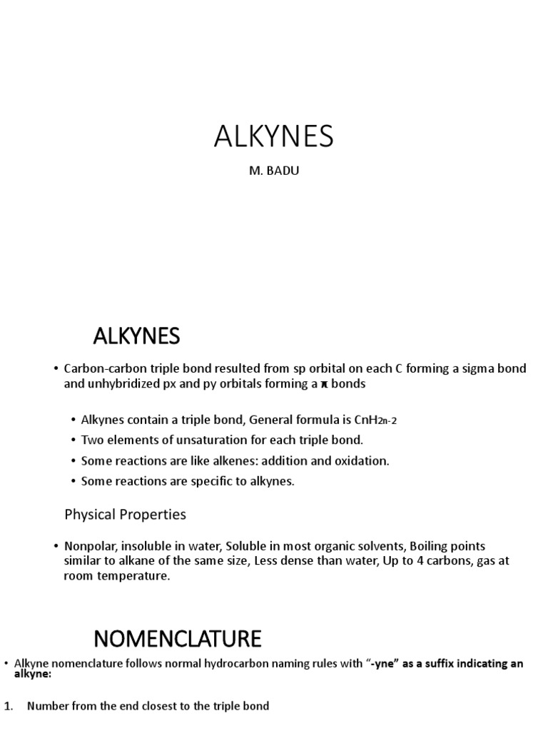 Alkynes | PDF | Alkene | Chemical Reactions