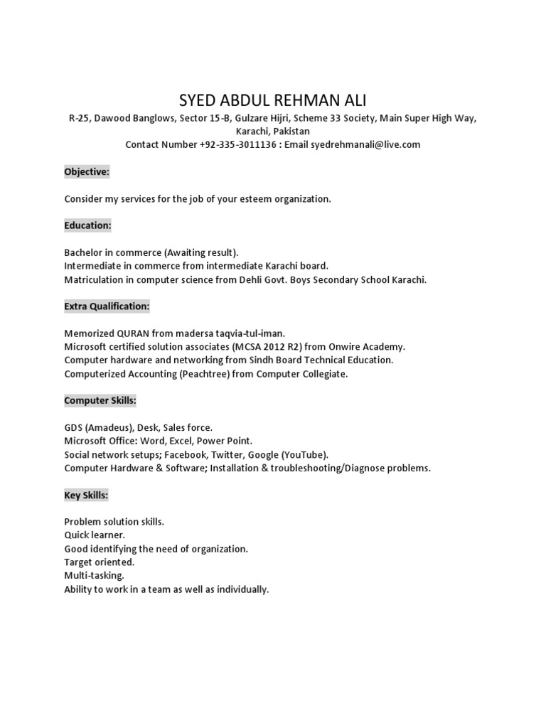 Syed Abdul Rehman Ali Updated C.V Feb23 | PDF | Internet | Goods