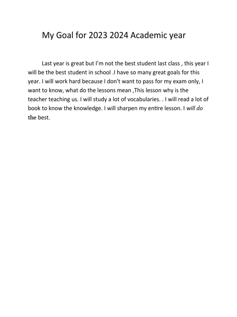 My Goal For 2023 2024 Academic Year English | PDF