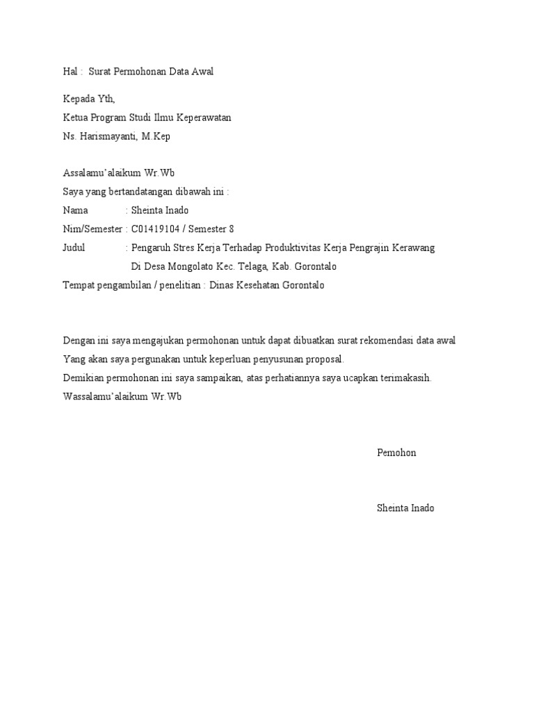Surat Permohonan Data Awal | PDF