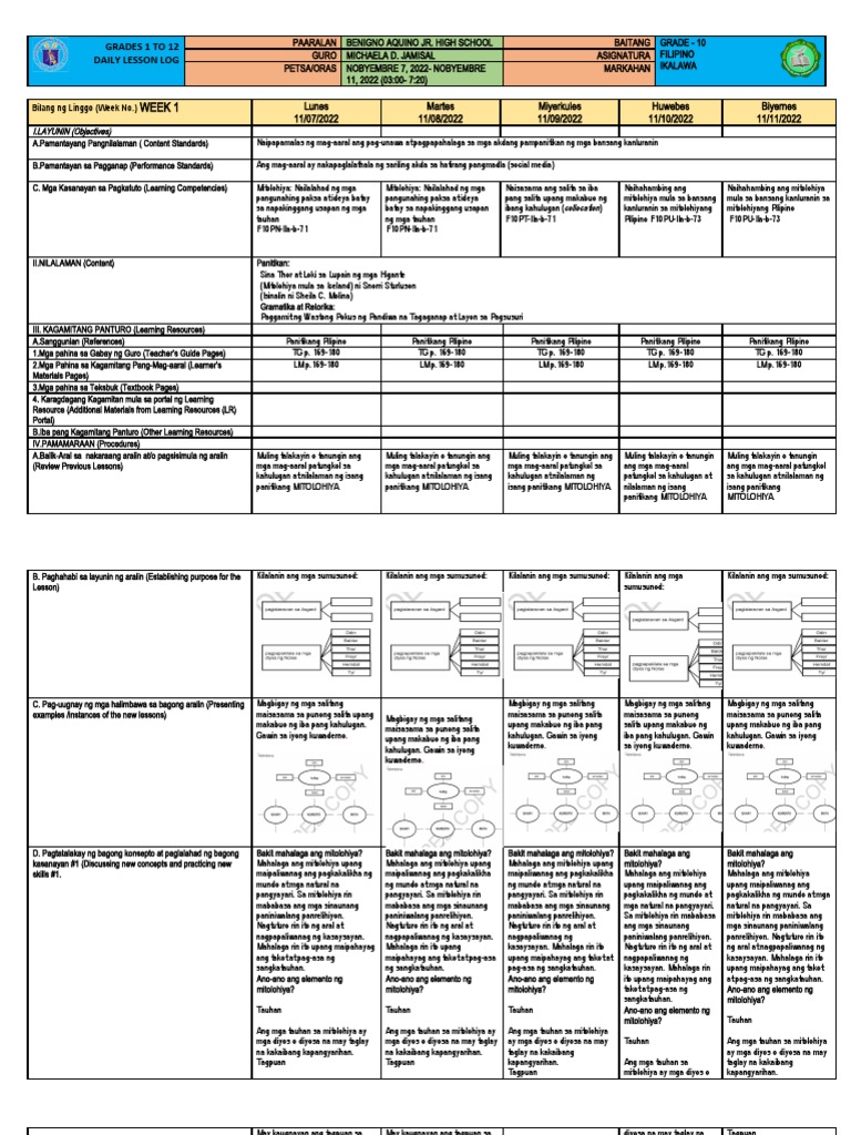 Fil 10 DLL Q2 Week 1 | PDF