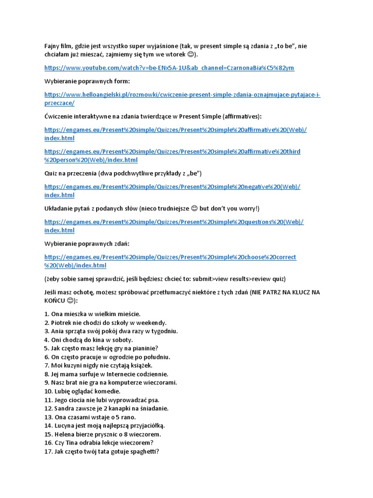 Ćwiczenia na present simple - mix | PDF