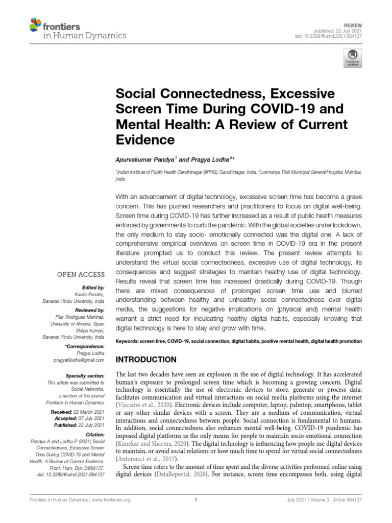 Pandya and Lodha 2021 Social Connectedness, Excessive Screen Time ...