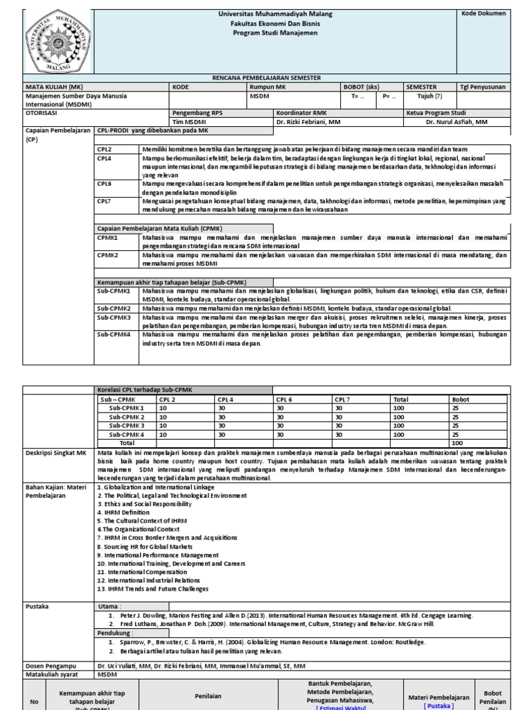RPS MSDM Internasional 2023-1 | PDF | Komputer