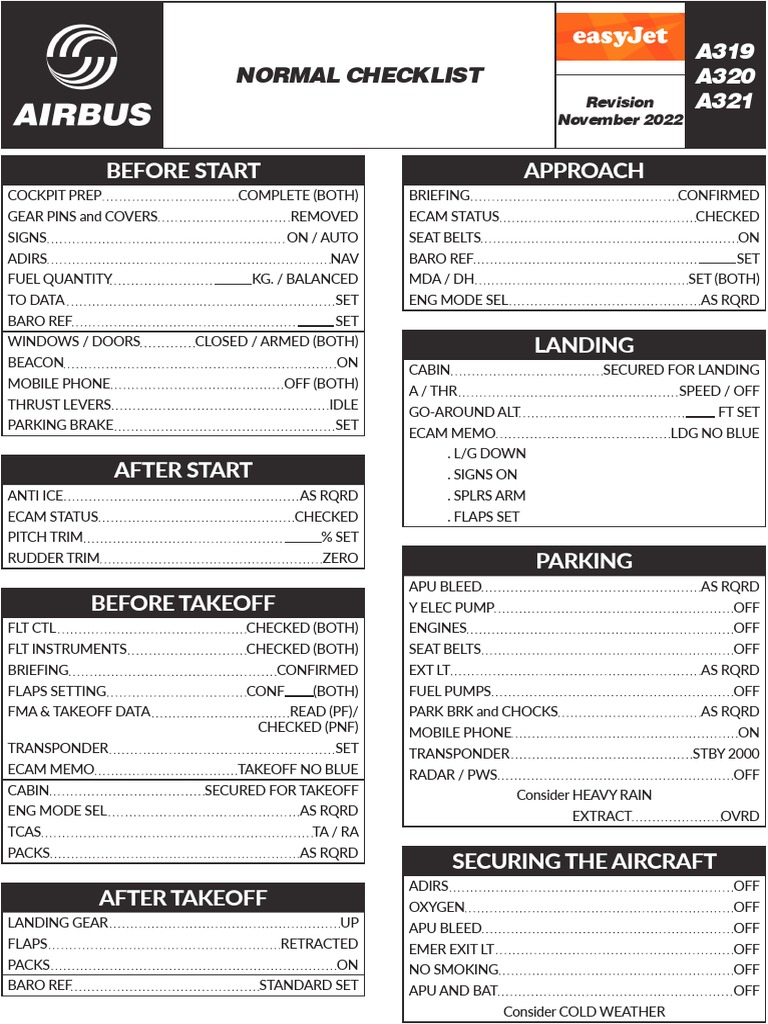 Airbus Checklist 2022 (Easyjet) | PDF | Jet Aircraft | Aviation