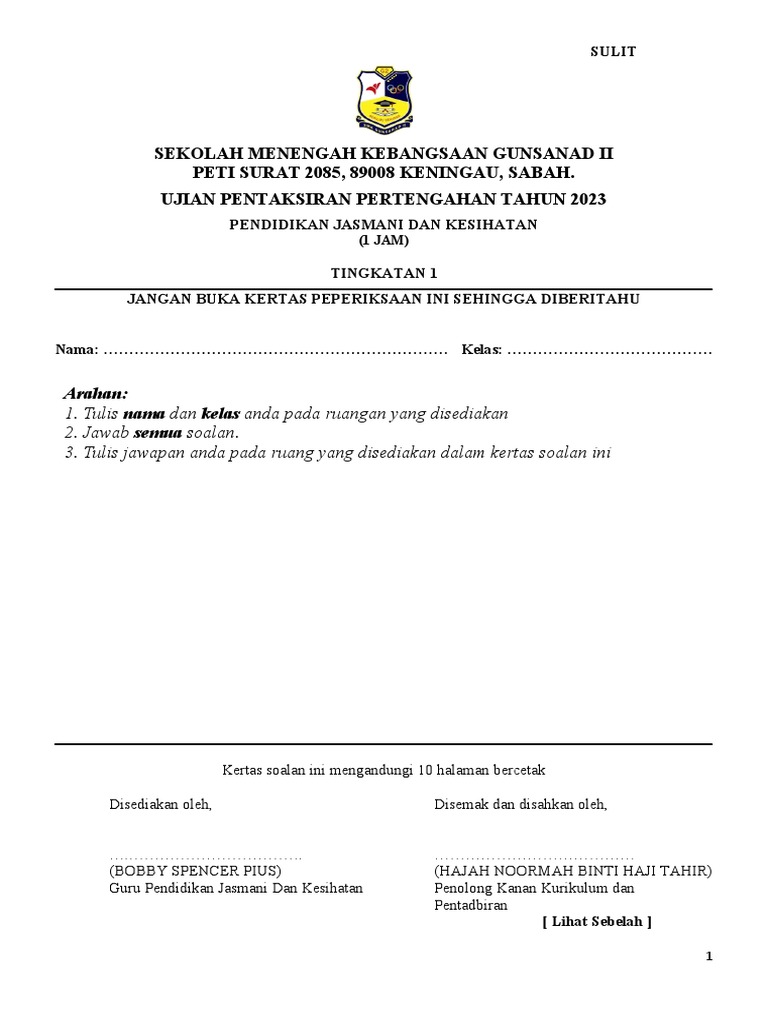 PPT PJK 2023 Tingkatan 1 | PDF