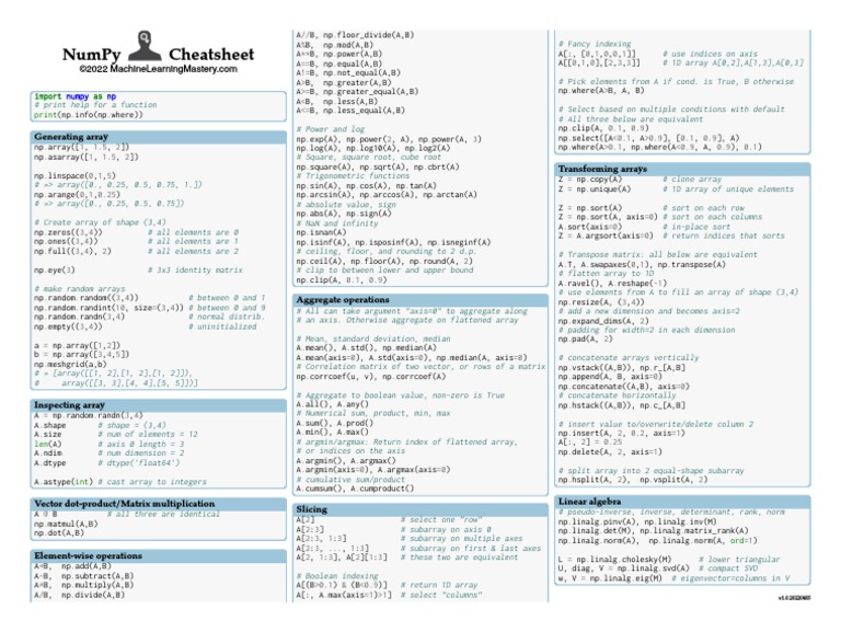Numpy Cheatsheet | Download Free PDF | Matrix (Mathematics ... Numpy Cheatsheet | Download Free PDF | Matrix (Mathematics ...