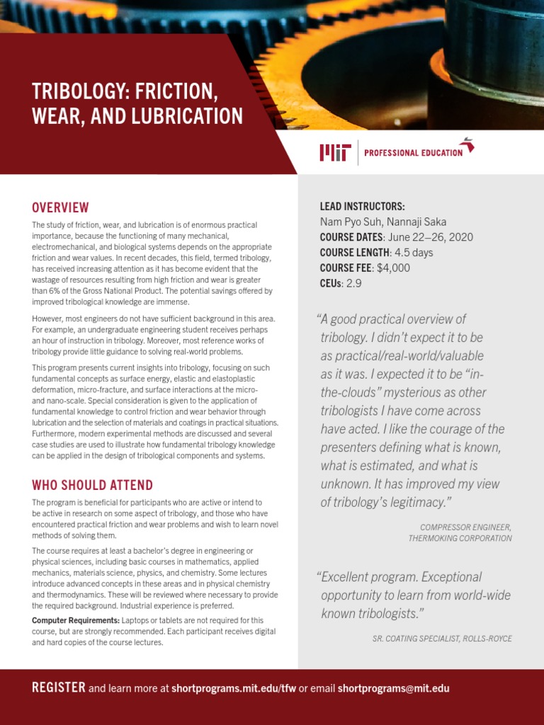MITPE Tribology June2020 Brochure | PDF | Wear | Friction