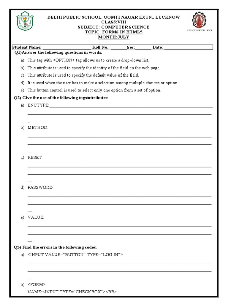 Class 8 Forms in HTML | PDF | Html | Computing