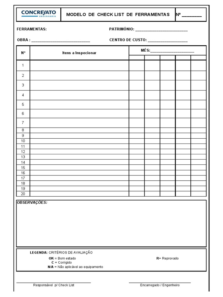 Modelo de Check-List de Ferramentas | PDF