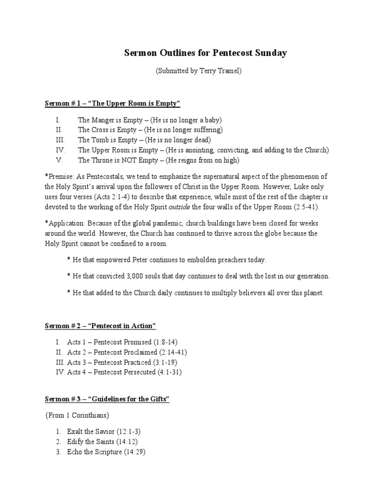 Pentecost Sunday Sermon Outlines | PDF | Acts Of The Apostles | Jesus