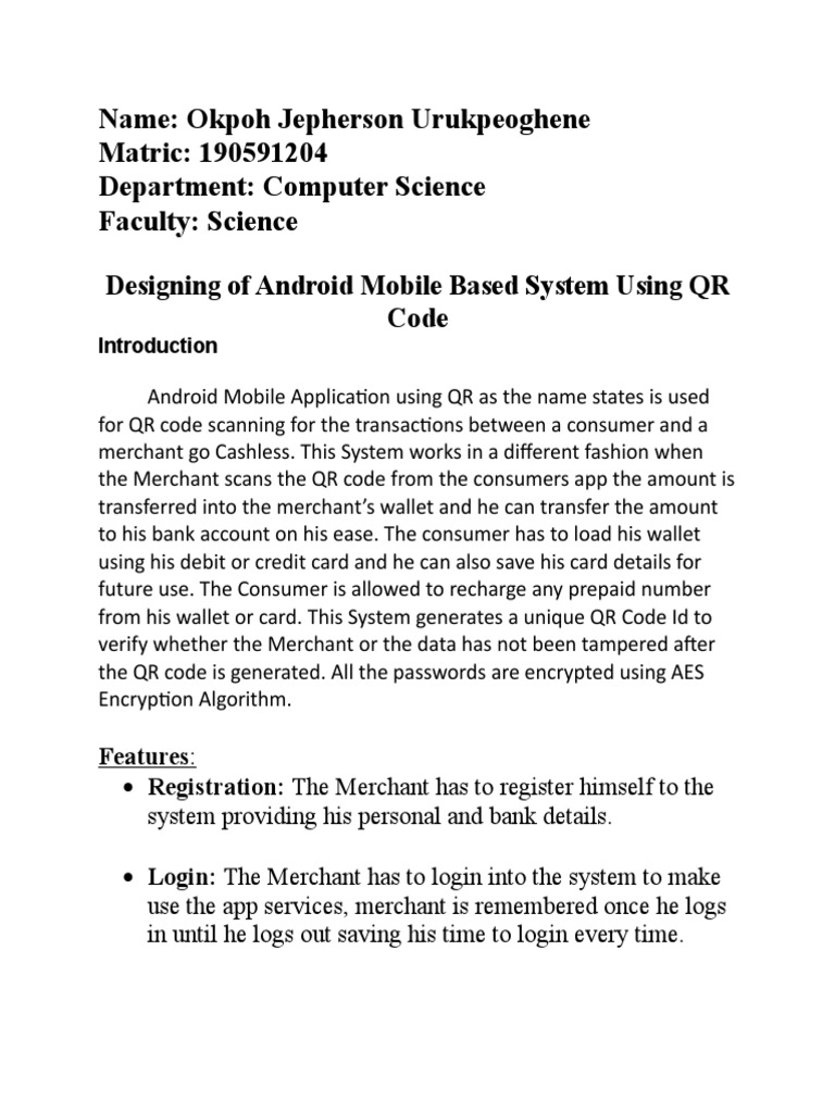 Android Merchant Application Using Qr Pdf Qr Code Credit Card