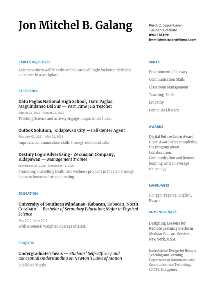 Sample Resume | PDF | Communication | Teachers