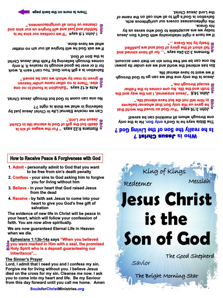 Jesus Christ Is The Son of God Tract All On One Page | PDF | Jesus ...