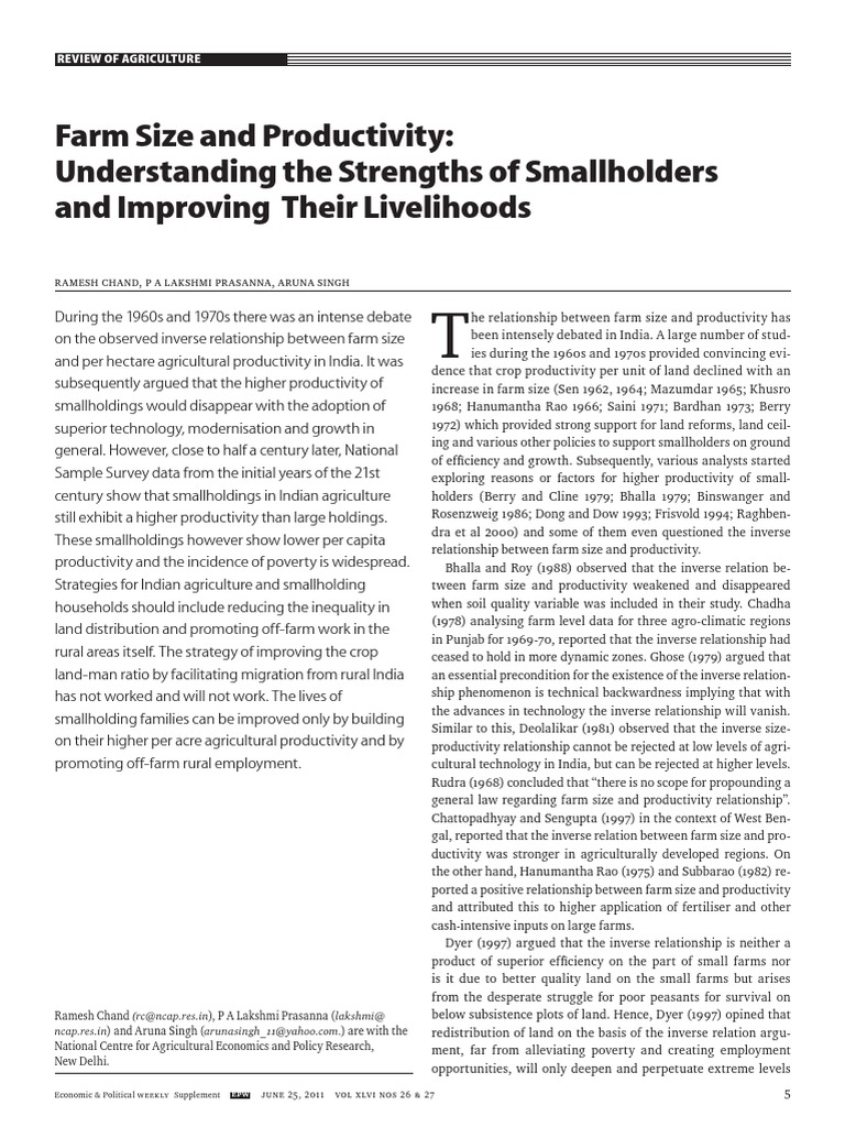 Farm Size and Productivity Understanding The Strengths of Smallholder and Improving Their ...