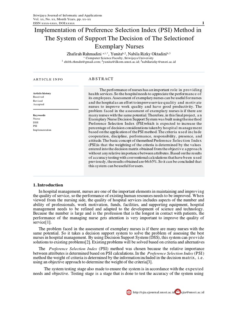 Implementation of Preference Selection Index (PSI) Method in The System ...