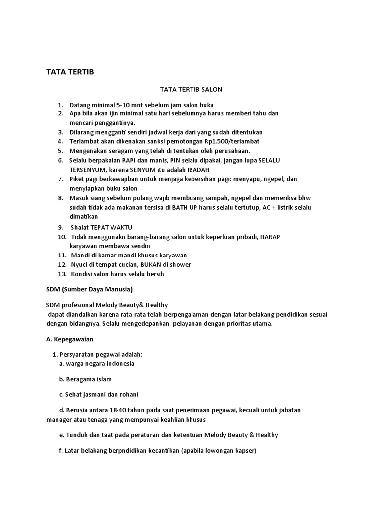Contoh SOP Salon Kecantikan | PDF