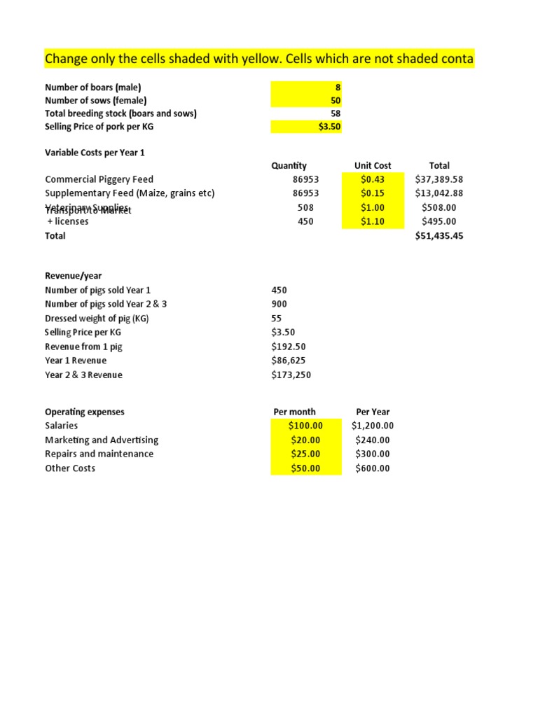 50 Sow Unit Piggery Business Plan Financials - USD | PDF | Equity ...