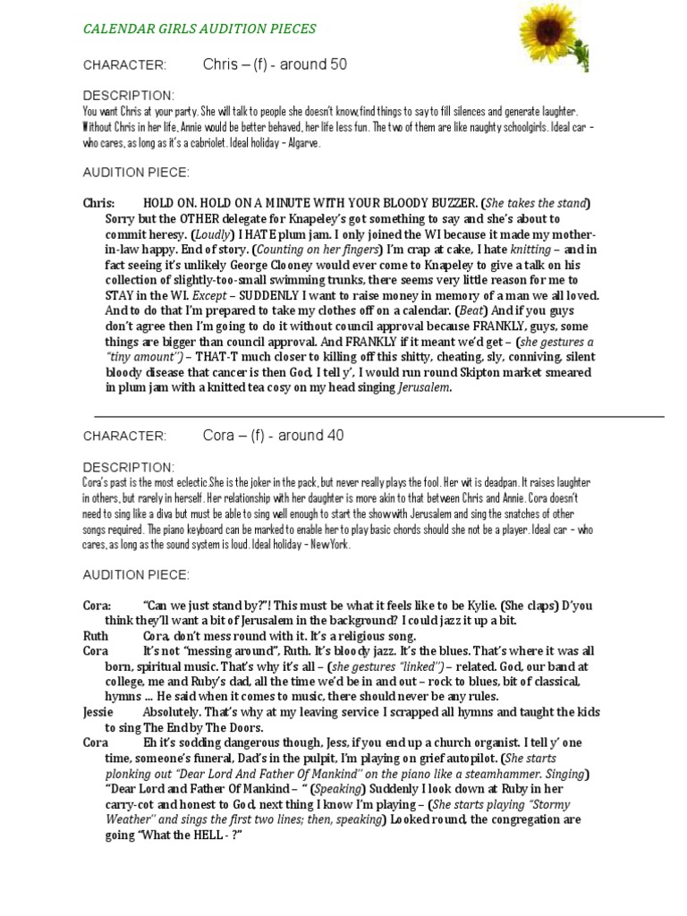 Calendar Audition Pieces | PDF