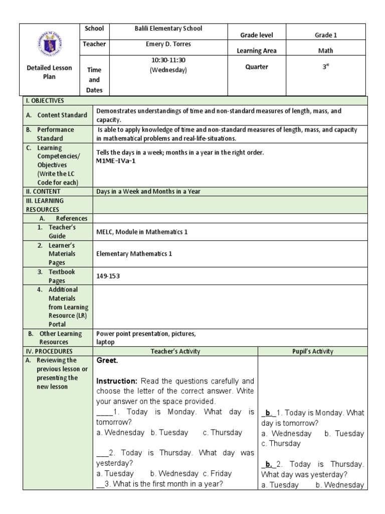 Math Gr1 Detailed Lesson Plan 3rd Quarter | PDF | Mathematics | Pedagogy