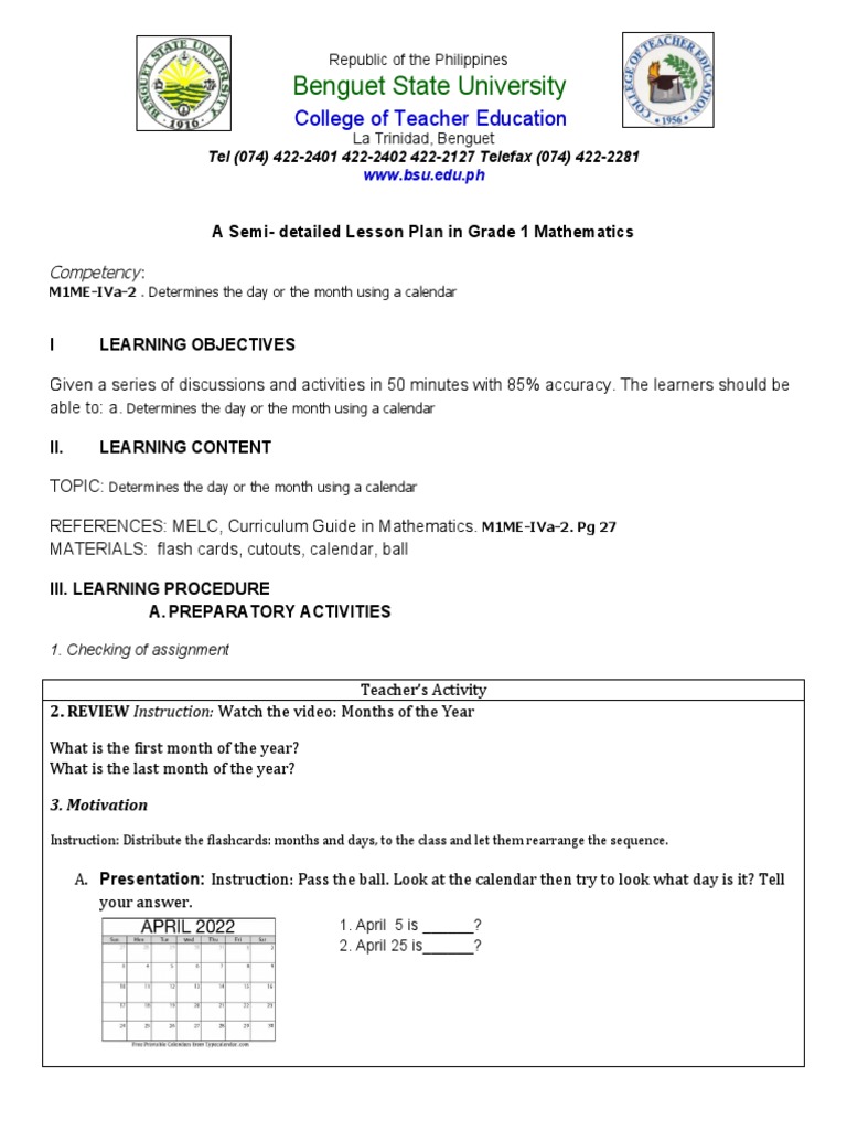 Semi Detailed Lesson Plan Math 1 | PDF | Flashcard | Teaching