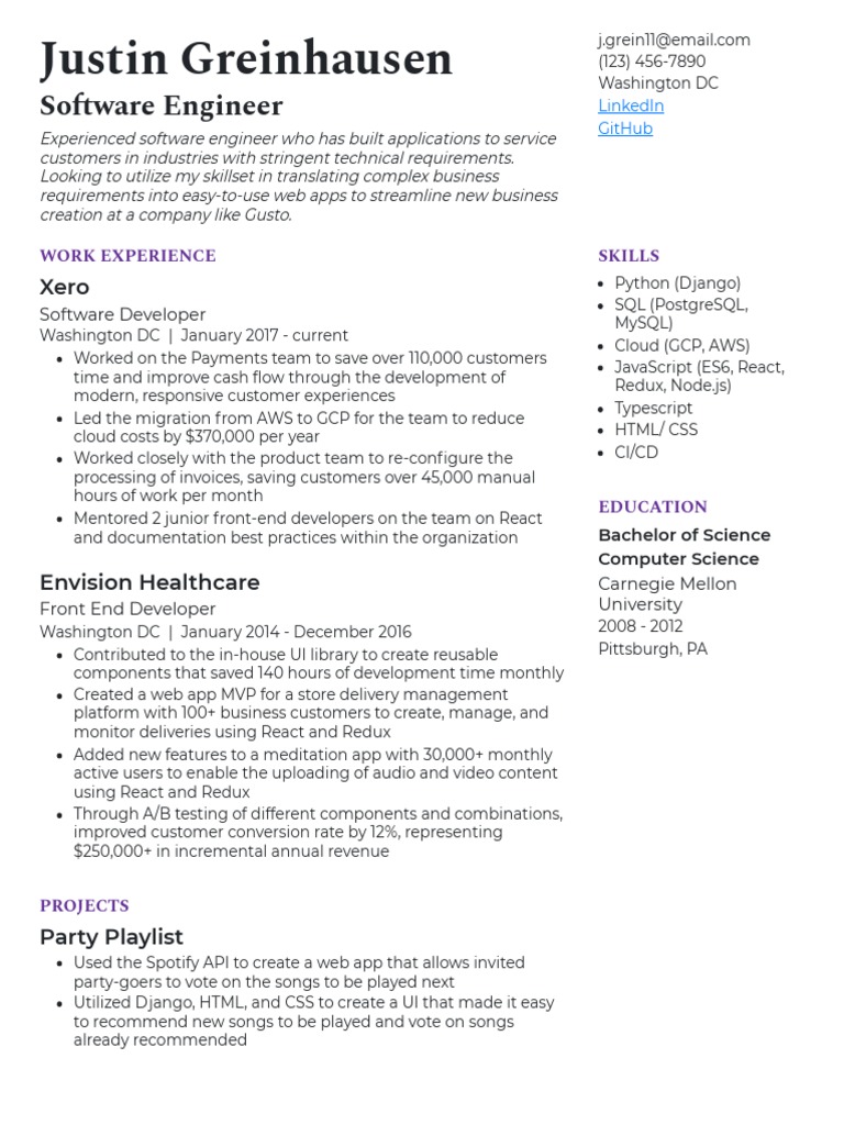 Software Engineering Resume Example | PDF | Application Software | Software