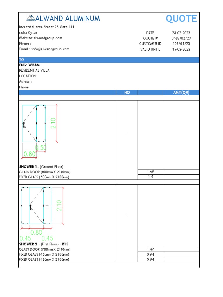 Quotation For Glass Door and Fixed G... - ENG-WISAM | PDF | Service Industries | Civil Engineering