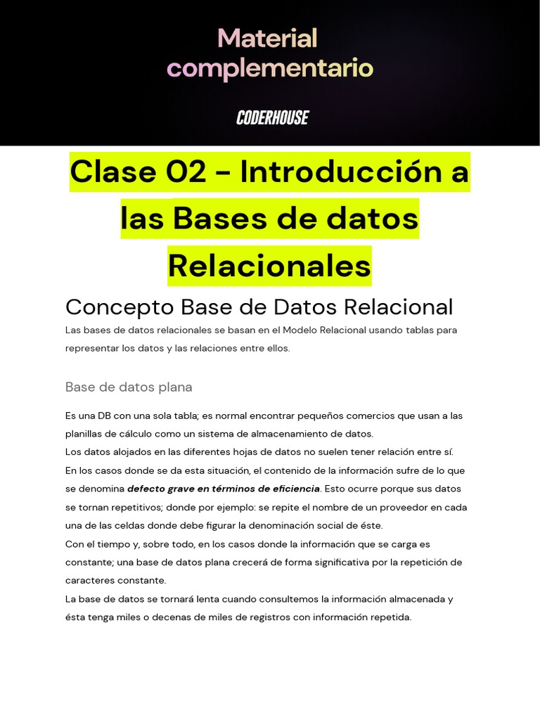 Clase 02 - SQL - Introducción A Las Bases de Datos Relacionales | PDF ...