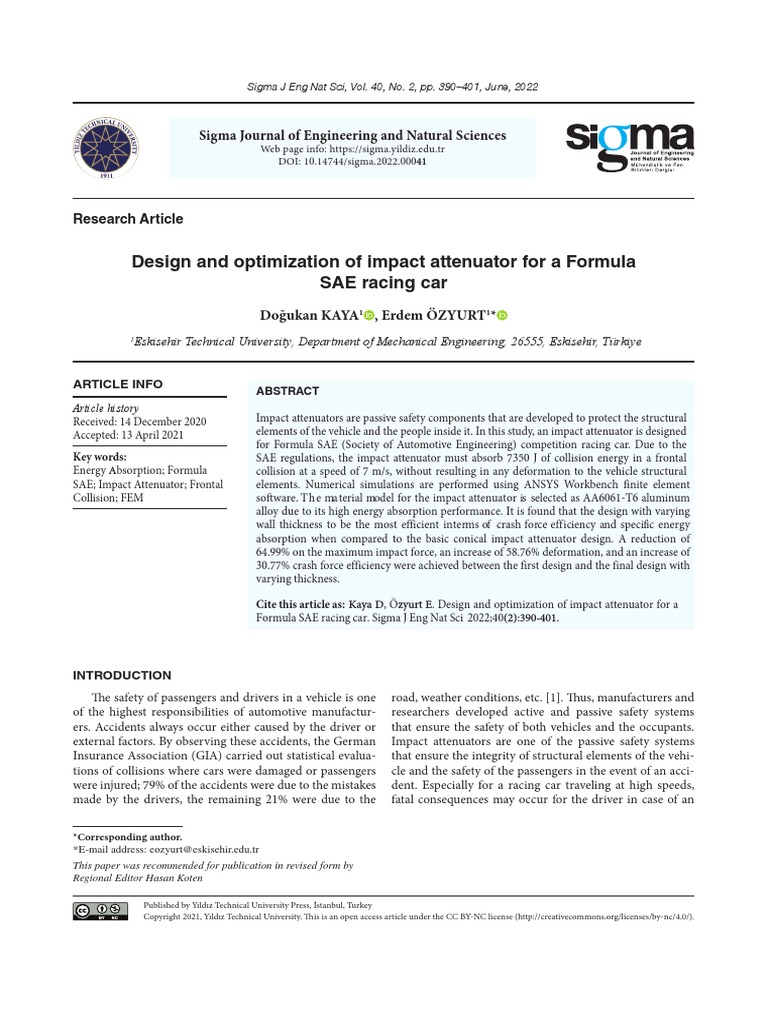 Design and Optimization of Impact Attenuator For A Formula SAE Racing ...