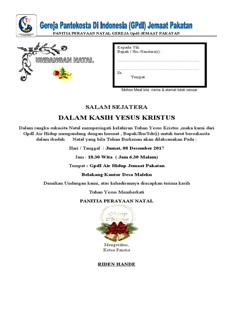 Panitia Perayaan Natal Gereja Gpdi Jemaat Pakatan | PDF