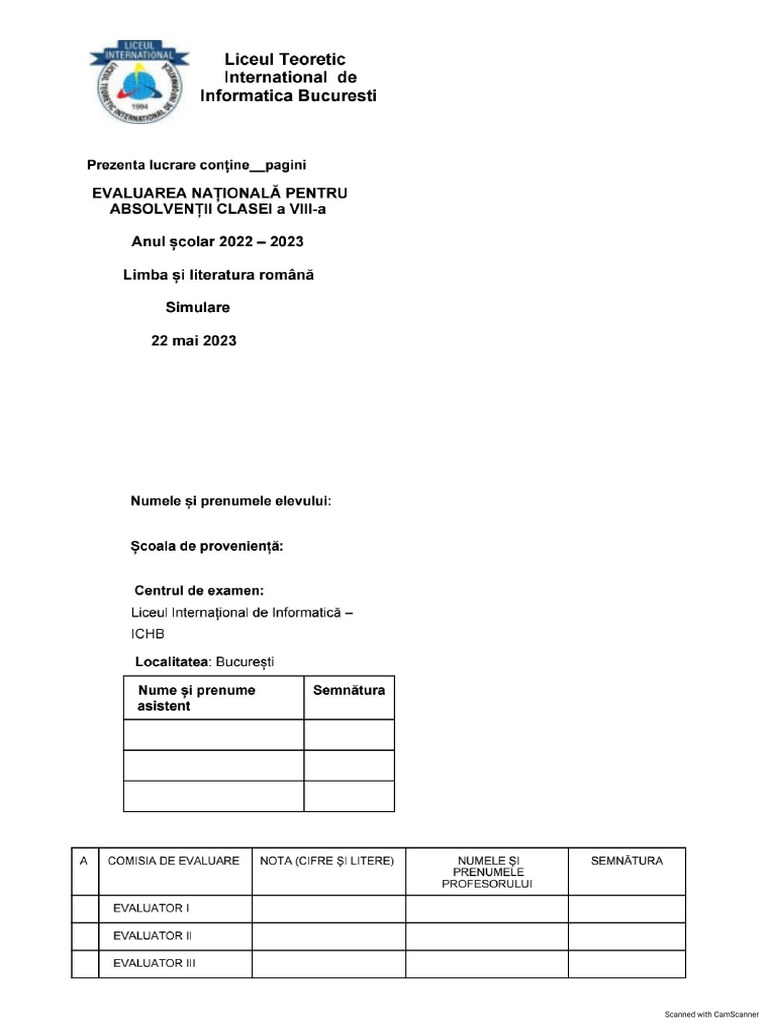 Romana - Info.ro.2939 ICHB - Simulare Evaluarea Nationala La Limba ...