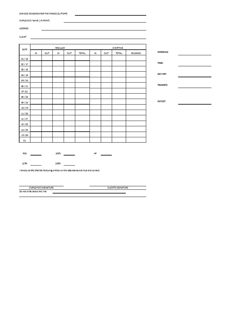 DTR Timesheet Attachments | PDF | Business