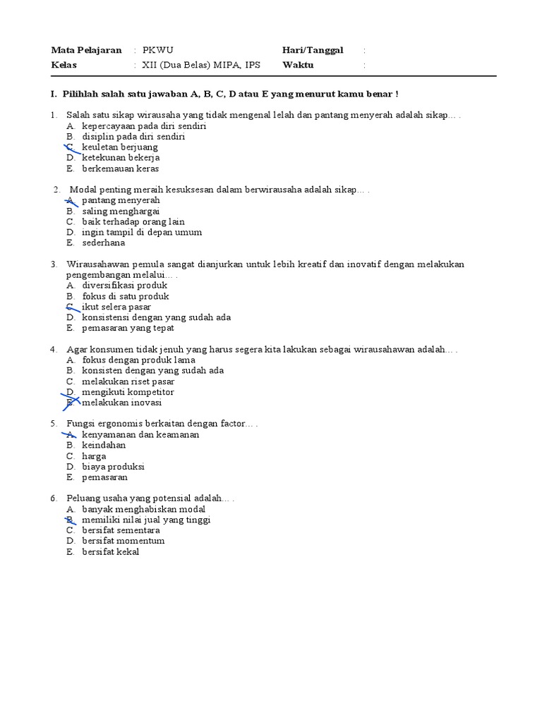 Latihan Soal US PKWU +jawaban | PDF