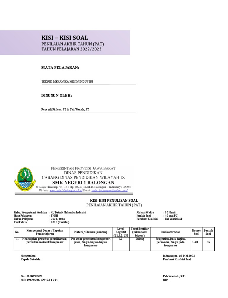 Kisi-Kisi Soal Pat Xi Tmmi 2023 | PDF