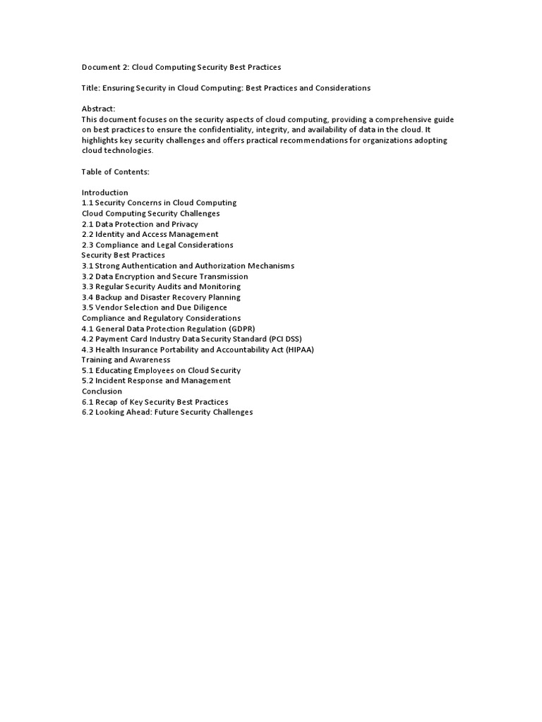 Cloud Computing Security Best Practices | PDF Cloud Computing Security Best Practices | PDF
