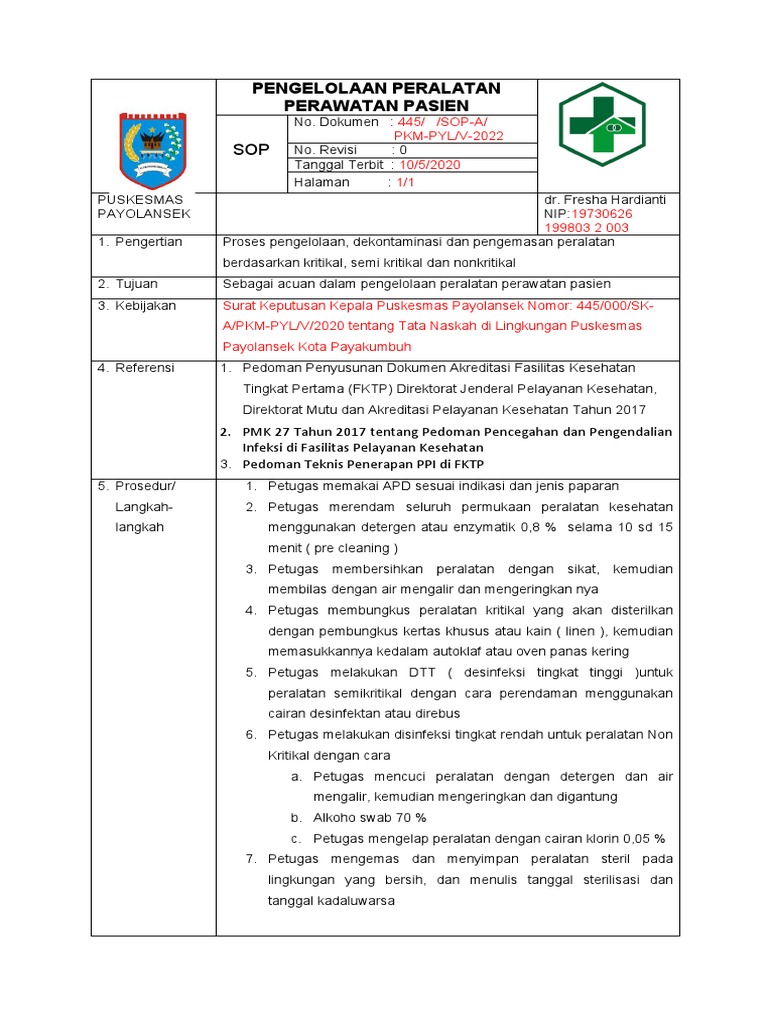 Sop Pengelolaan Peralatan Perawatan Pasien | PDF