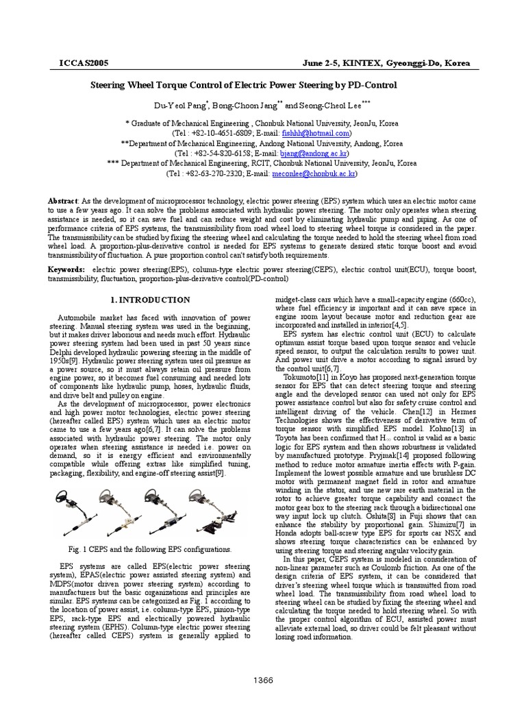 Steering Wheel Torque Control of Electric Power Steering by PD-Control ...