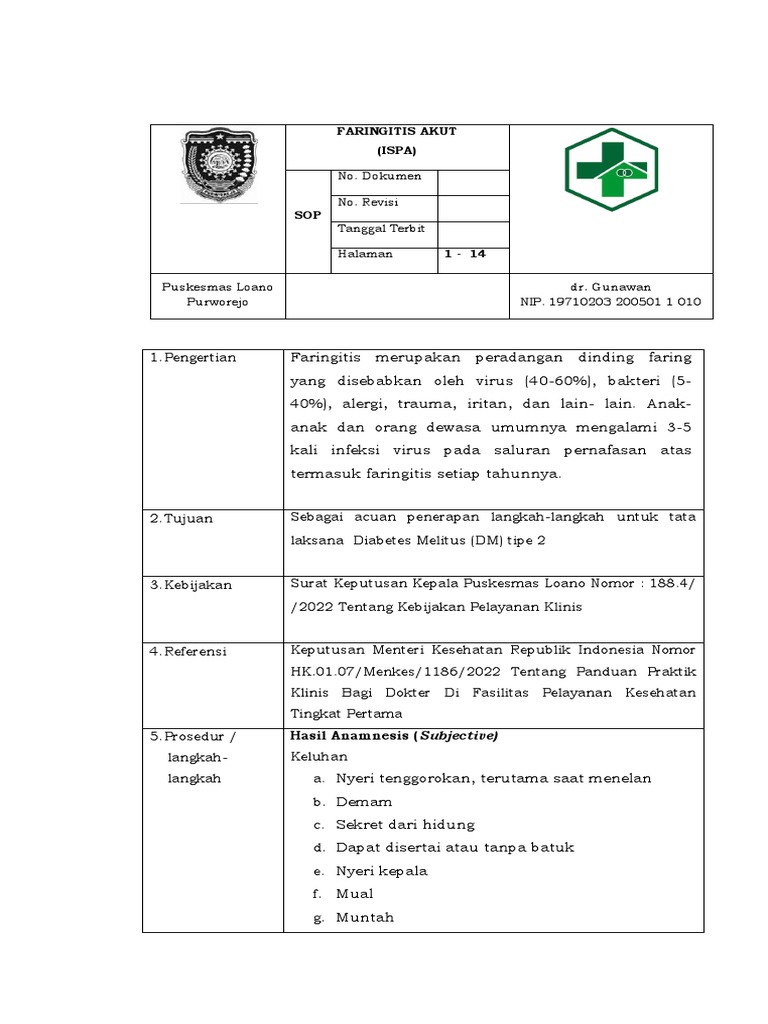 10. SOP ISPA(FARINGITIS AKUT) 2023 GICZ | PDF