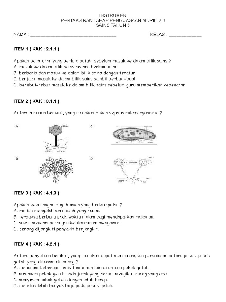 Instrumen PSS Sains THN6 | PDF