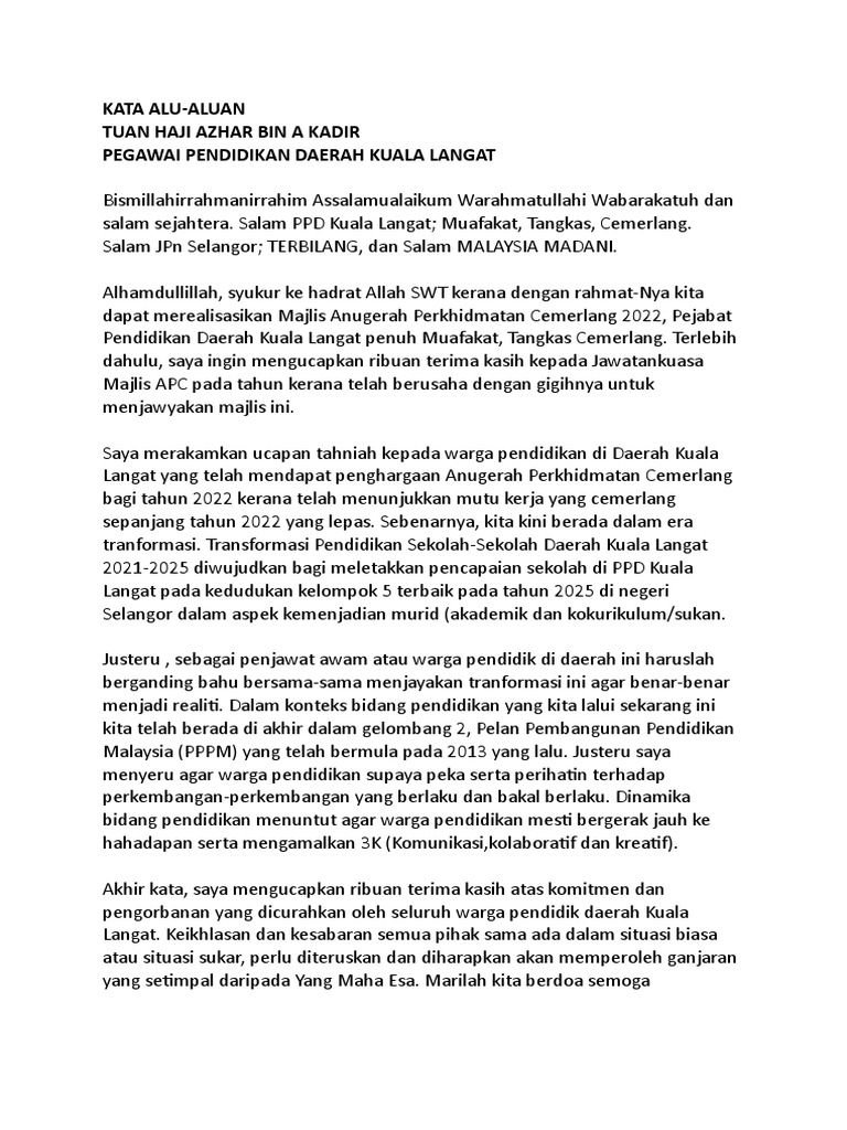Kata Alu-Aluan Ppdkl Majlis Apc | PDF