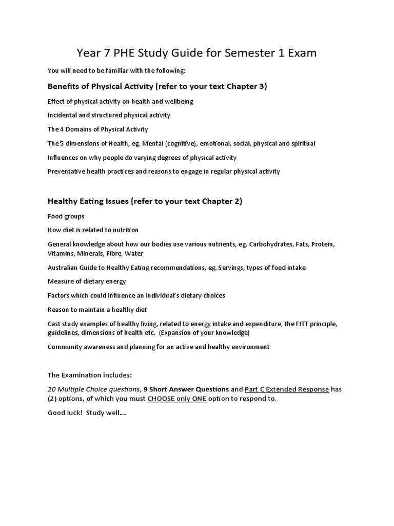 Year 7 PHE Exam Study Guide | PDF