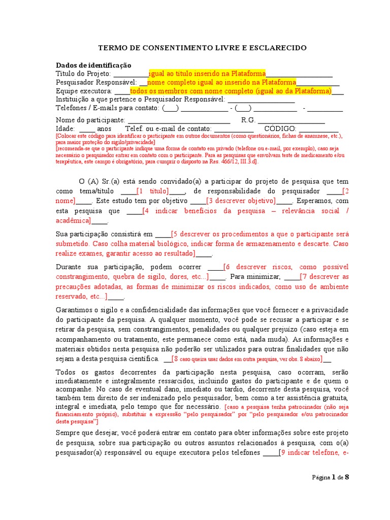 modelo_termo_consentimento_livre_esclarecido_TCLE | PDF | Teste clínico ...