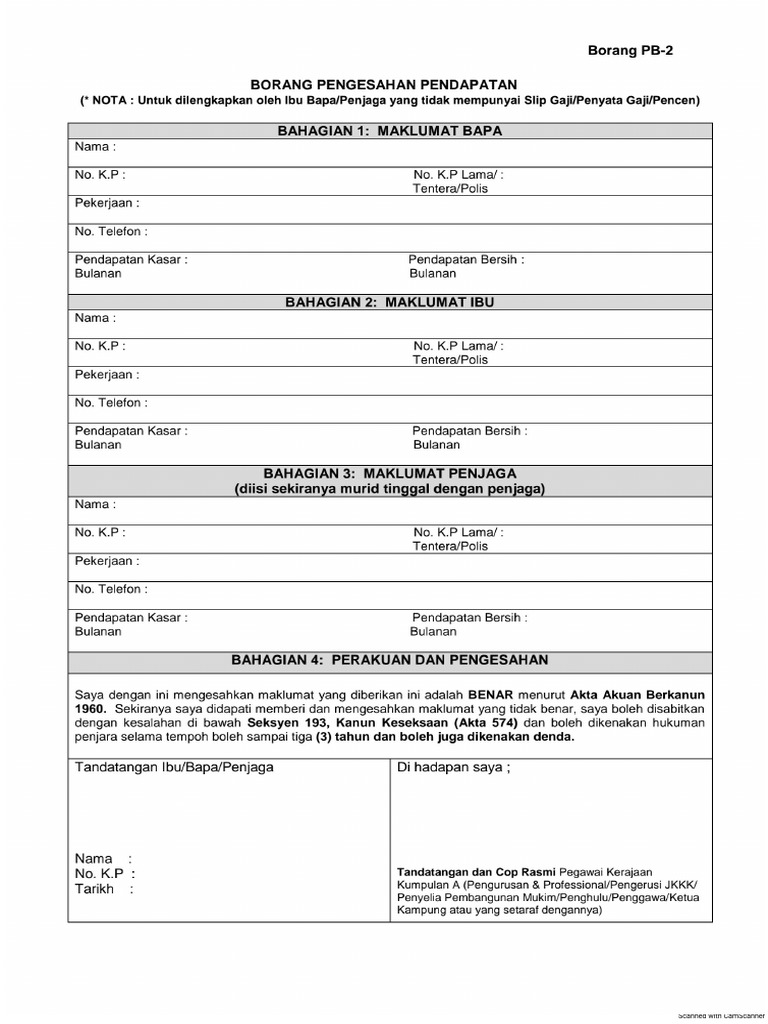 Borang Pengesahan Pendapatan Pdf