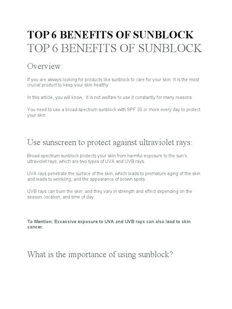 Sunblock Benefits | PDF | Sunscreen | Ultraviolet