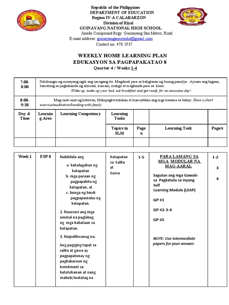 Esp g8 WHLP q4 Weeks 1 4 | PDF