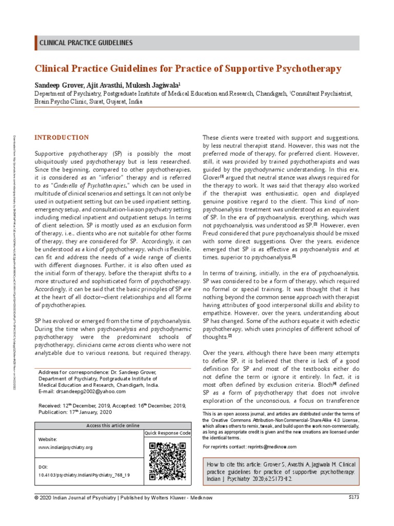 Grover 2020 Clinical Practice Guidelines For Practice of Supportive ... Grover 2020 Clinical Practice Guidelines For Practice of Supportive ...