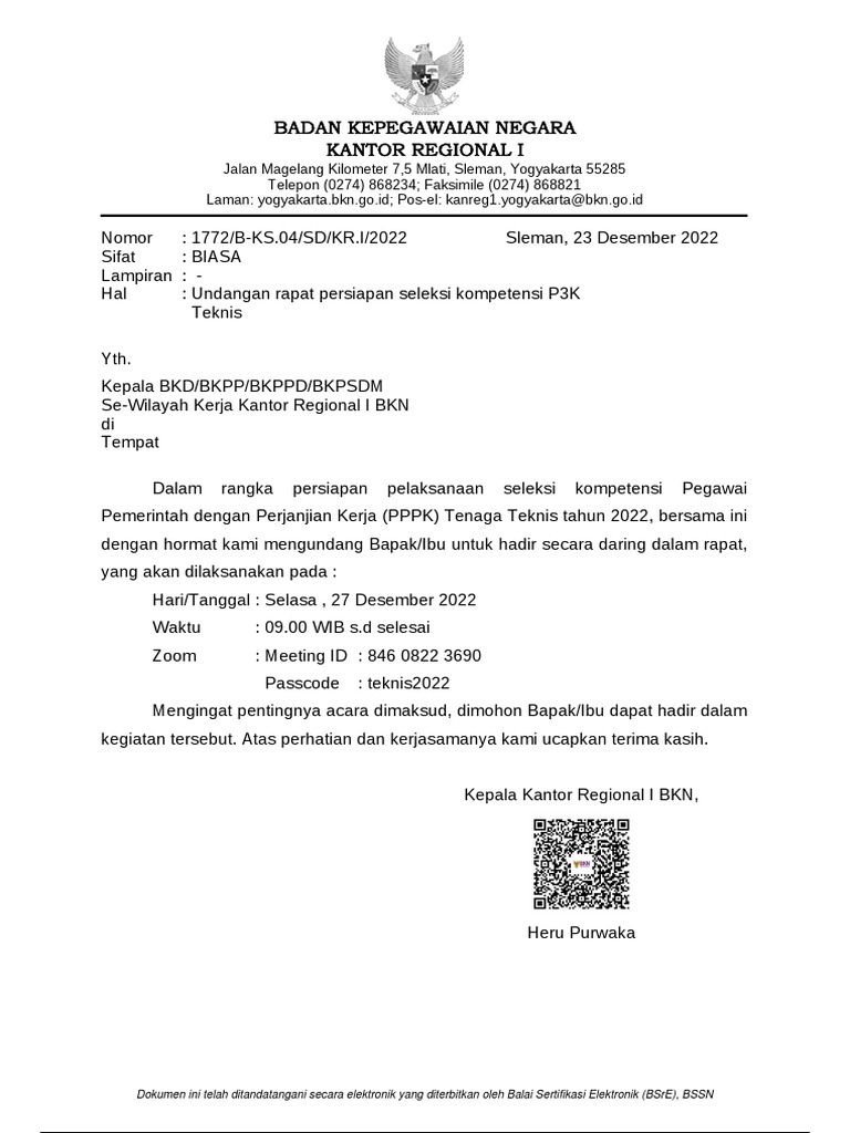 Undangan Rapat P3k Teknis Pdf
