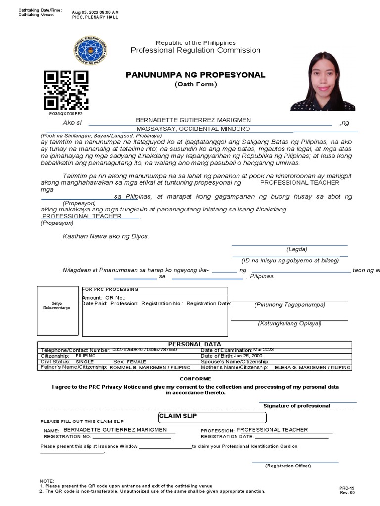 Marigmen Oath Form | PDF